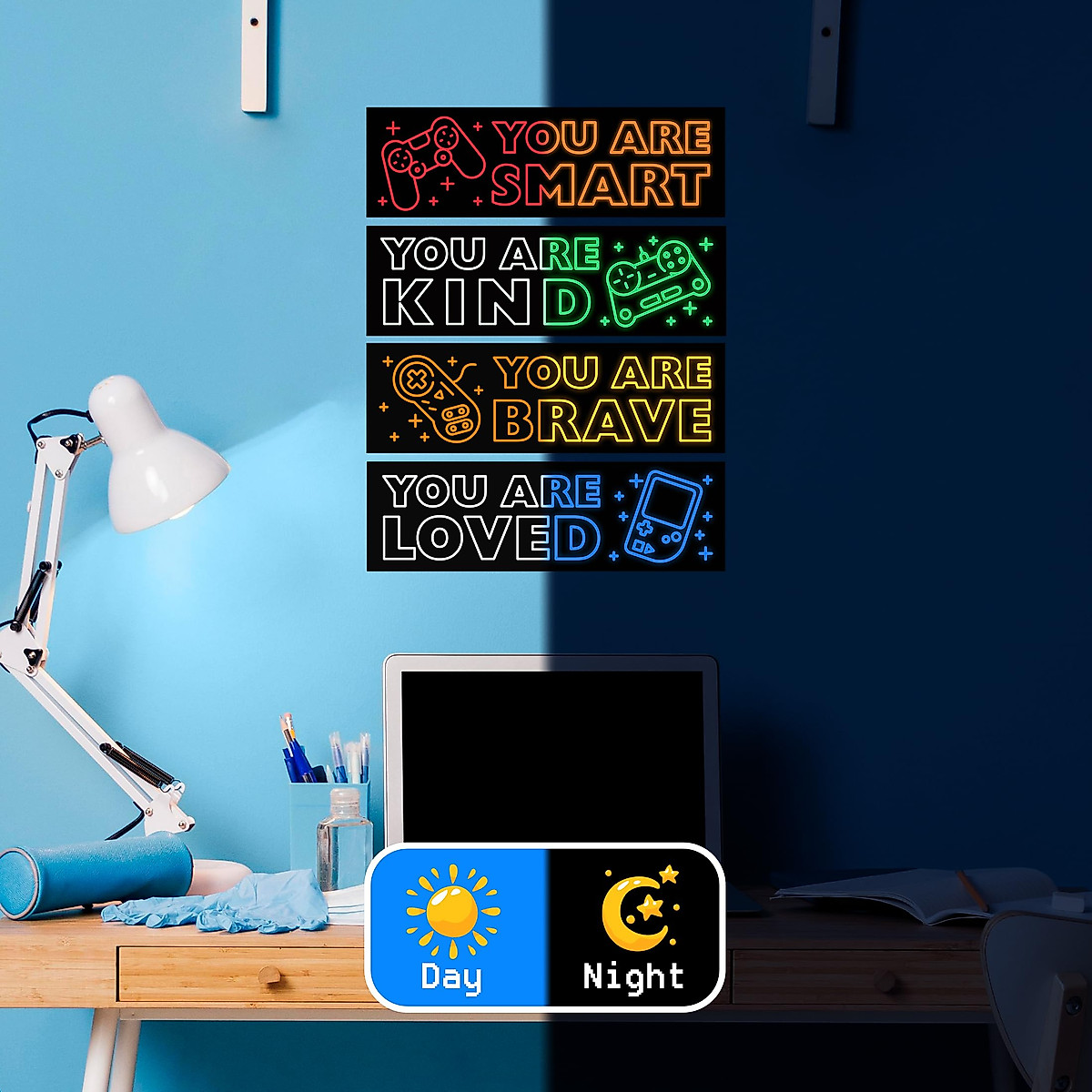 Game Wall Decals Glow in The Dark, Gamer Sticker Inspirational Wall Decor for Boys Room, Kids Bedroom Playroom Nursery Decoration