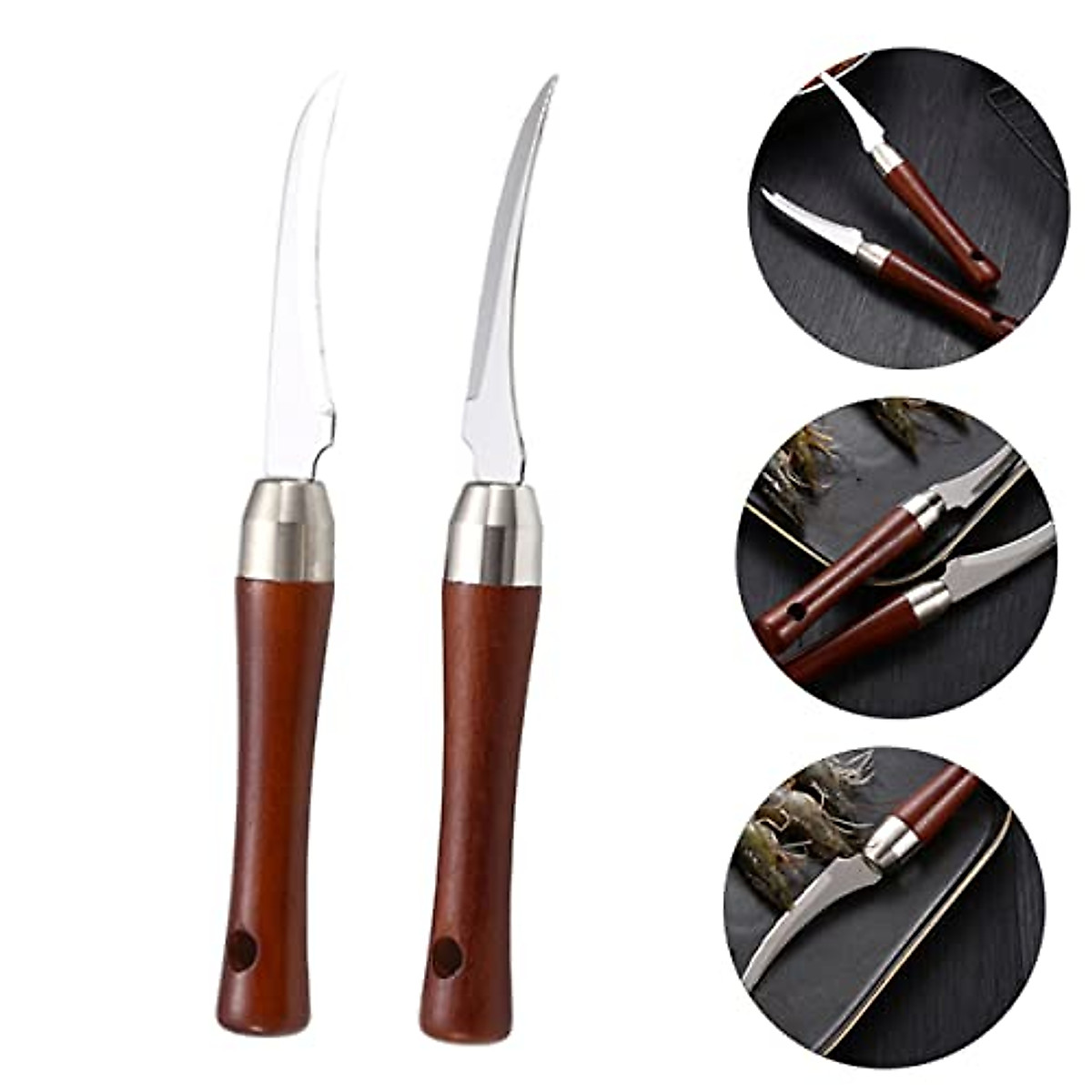 UPKOCH 2pcs Shrimp Peeling Knife Stainless Steel Cleaner Shrimp Deveiner Tool Oyster Knife Shrimp Master Tool Shrimp Line Peelers Shrimp Peeling Tool Shrimp Peeler Log Wooden Handle Suite