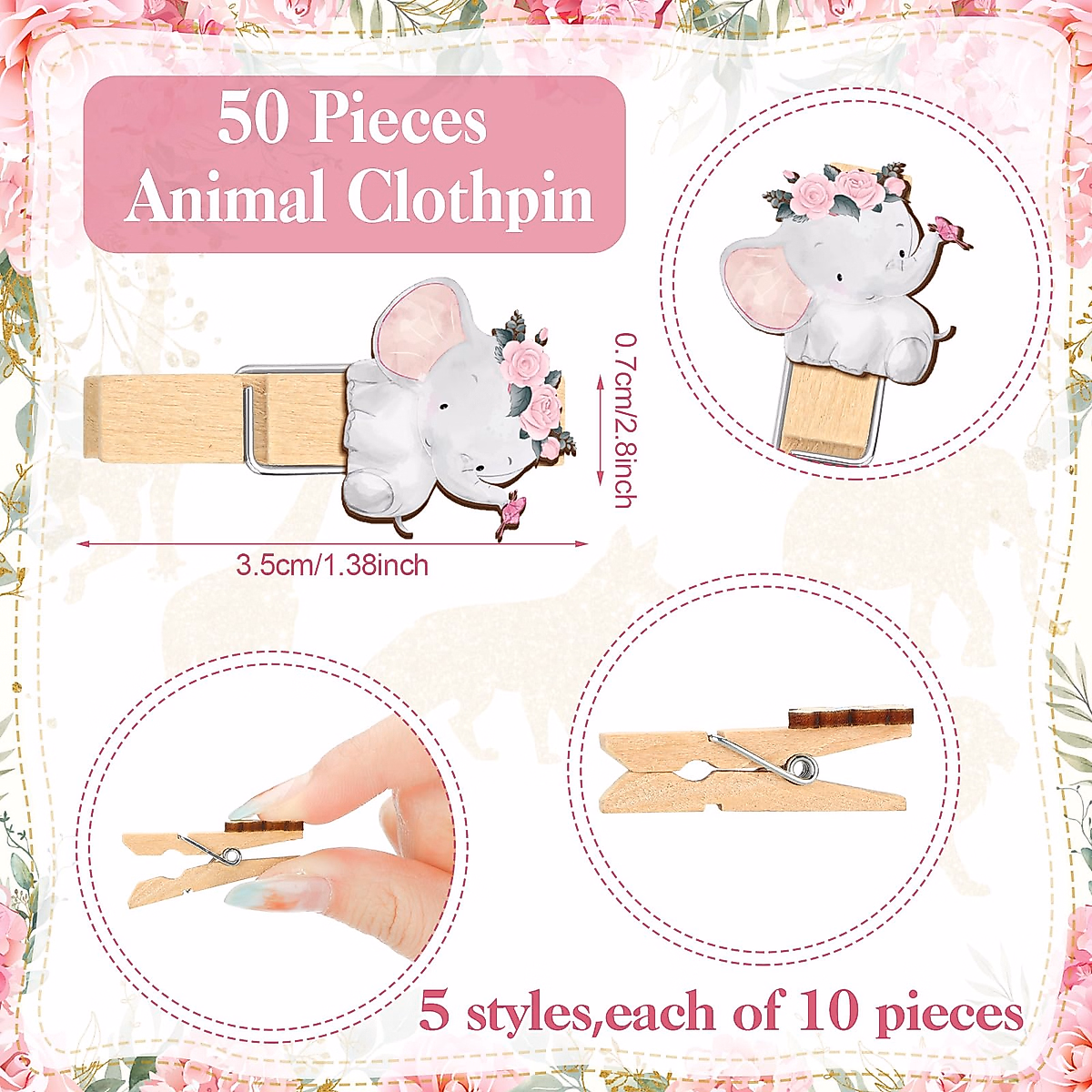 Patelai 321 Pcs Baby Shower Games Supplies, 5 Sets (50 Cards Each) Activities Cards with 20 Pencils 1 Don't Say Baby Sign 50 Clothespin(Pink Elephant)