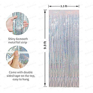 Crosize 3 Pack 3.3 x 9.9 ft Silver Foil Fringe Backdrop Curtain, Streamer Backdrop Curtains, Birthday Party Decorations, Tinsel Curtain for Parties, Galentines Decor, Preppy, Photo Booth