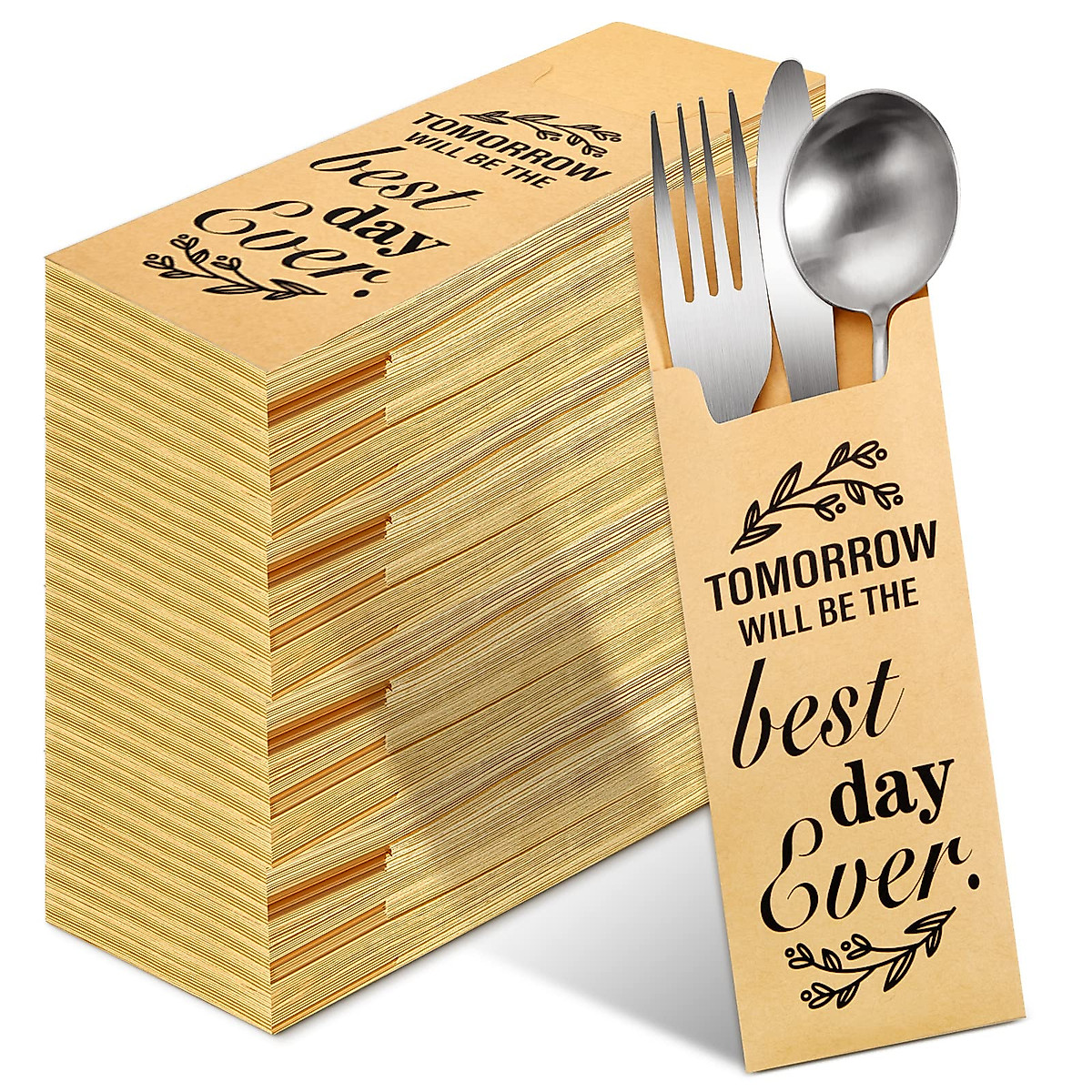 100 Pieces Silverware Bags Tomorrow Will Be The Best Day Ever Rehearsal Dinner Tableware Utensil Holders Rustic Cutlery Pouch Bag Silverware Holder Bag for Wedding Rehearsal Dinner, 2.8 x 7.8 Inch