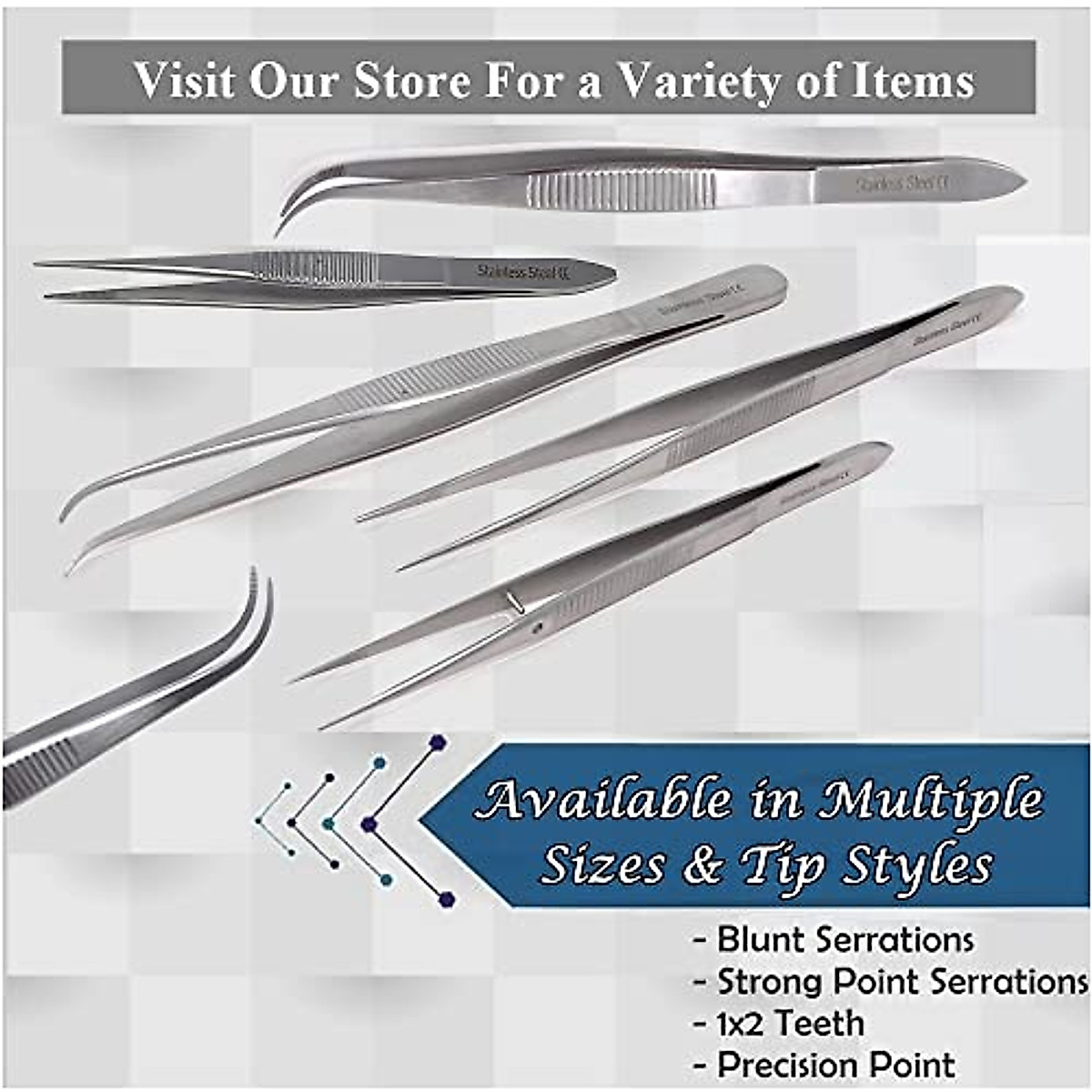 Professional Stainless Steel Set of 3 Tweezers 4.5" with Fine Serrated Precision Straight Tips for Facial Hair, Splinter and Ingrown Hair Removal Used by Women & Men