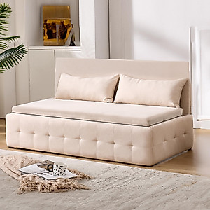EDWINENE Pull-Out Sofa Bed, Convertible Sleeper Sofa Couch, Modern Comfy Sofa Cama with 2 Soft Pillows, Loveseat Couch for Living Room, Apartment (Beige)