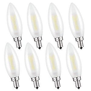 OMAYKEY 2W LED Candelabra Bulbs 25W Equivalent 3000K Soft White 250 LM, E12 Base Frosted Glass C32 Candle Dimmable LED Chandelier Light Bulb, Pack of 8