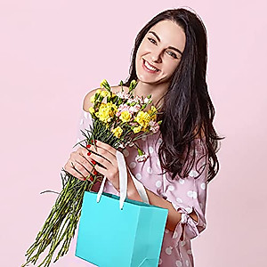 Uceoo Teal Gift Bags Medium Size Teal Gift Bags Turquoise Paper Bags with Handles 24 Pack 8.7 x 3.9 x 7.1" Kraft Bags with Handles Paper Gift Bags Kraft Paper Bags Kraft Paper Shopping Bags Wrapping Bags for Shopping,Grocery,Merchandise,Wedding,Birthdays,