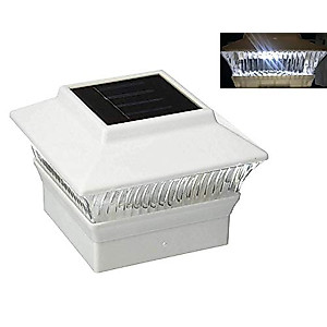 (2 Pack) Solar Power Square White Outdoor Garden Deck 4x4 PVC Fence Post Light