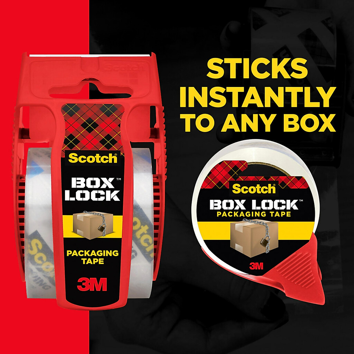 Scotch Box Lock Packaging Tape, 2 Rolls with 1 Refillable Dispenser, 1.88 in x 54.6 yd, Extreme Grip, Sticks Instantly to Any Box
