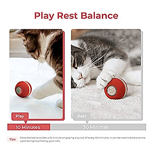Cheerble Smart Interactive Cat Toy, Automatic Moving Bouncing Rolling Ball for Indoor Cat Kitten, Peppy Pet Ball with Lights and Bell, Red