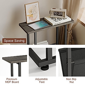 Fixwal Small Narrow Side Table, Slim Nightstand with Storage Shelf, Magazine Table for Small Spaces, End Table for Living Room, Bedroom, Hallway (Grey)