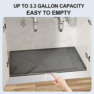 Under Sink Mat,PRETIRENO 34" x 22" Silicone Under Sink Liner for Kitchen & Bathroom Sink Base Cabinets,Under Sink Drip Tray with Lip, Grey