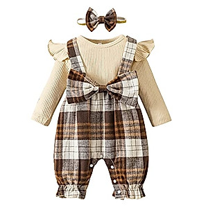 ROSEBEAR Baby Girl Clothes Long Sleeve Jumpsuit Romper Cute Newborn Fall Winter One Piece Outfit infant Girl Ruffle Onesie 6-9 months
