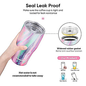 ZONZHI 17oz(500ml) Insulated Tumbler with Lids and Straws & Free Cleaning Brush, Small Reusable Stainless Steel Iced Coffee Tumbler Travel Mug Wine Cup,Keep Drinks Cold 6 Hours,Hot 3 Hours - Rainbow