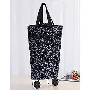 Collapsible Foldable Cart Reusable Shopping Grocery Trolley Bag on Wheels(Black)