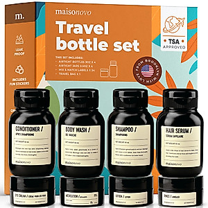MAISONOVO Travel Bottles for Toiletries, TSA Approved, Leak Proof Refillable, Travel Size Containers and Bottles with Water Proof Toiletry Bag