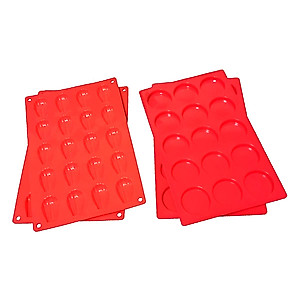 M. Gastro Kitchens 4 Pcs Set of 15 Cavity Mini Muffin Top (x2) and 20 Cavity Madeleine (x2) Baking Pan, Brownies, Keto Cheese Crisps, 2" diameter, 3/8" deep (Red - Muff-Mad)