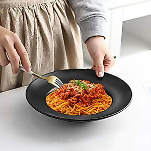 Hoxierence - Ceramic Wide Rim Soup Bowls, 10 Oz Matte Rim Pasta Bowls, Suitable for Salad, Dessert, Soup, Restaurant - Set of 4