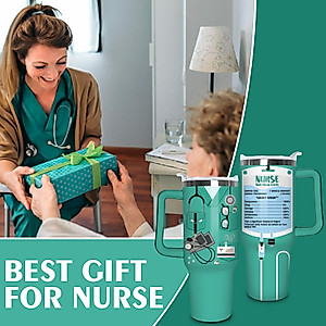 qoepfnsh Nurse 40 oz Tumbler with Handle - Stainless Steel Insulated Travel Coffee Mug Cup - Green - 40oz Tumblers with Lid and Straw - Nurse Gifts for Women