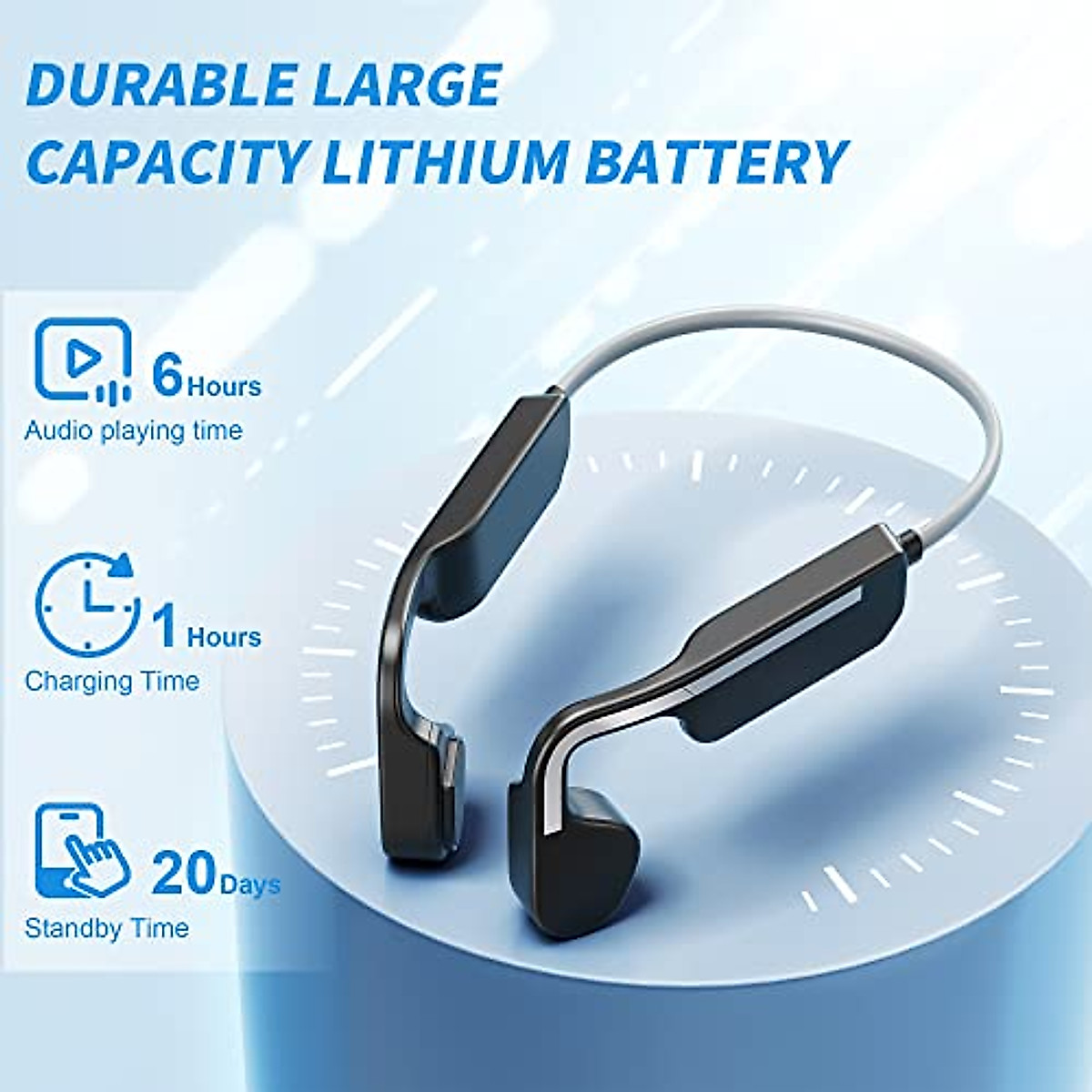 VOFUOE Bone Conduction Headphones, Open Ear Wireless Bluetooth Headset, Sports Headsets with Microphone IPX6 Sweatproof Earphones Bluetooth 5.3 Earbuds for Running, Gym, Hiking, Cycling-Black & Grey