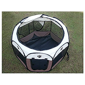 BODISEINT Portable Pet Playpen, Dog Playpen Foldable Pet Exercise Pen Tents Dog Kennel House Playground for Puppy Dog Yorkie Cat Bunny Indoor Outdoor Travel Camping Use (Small, Coffee - Beige)