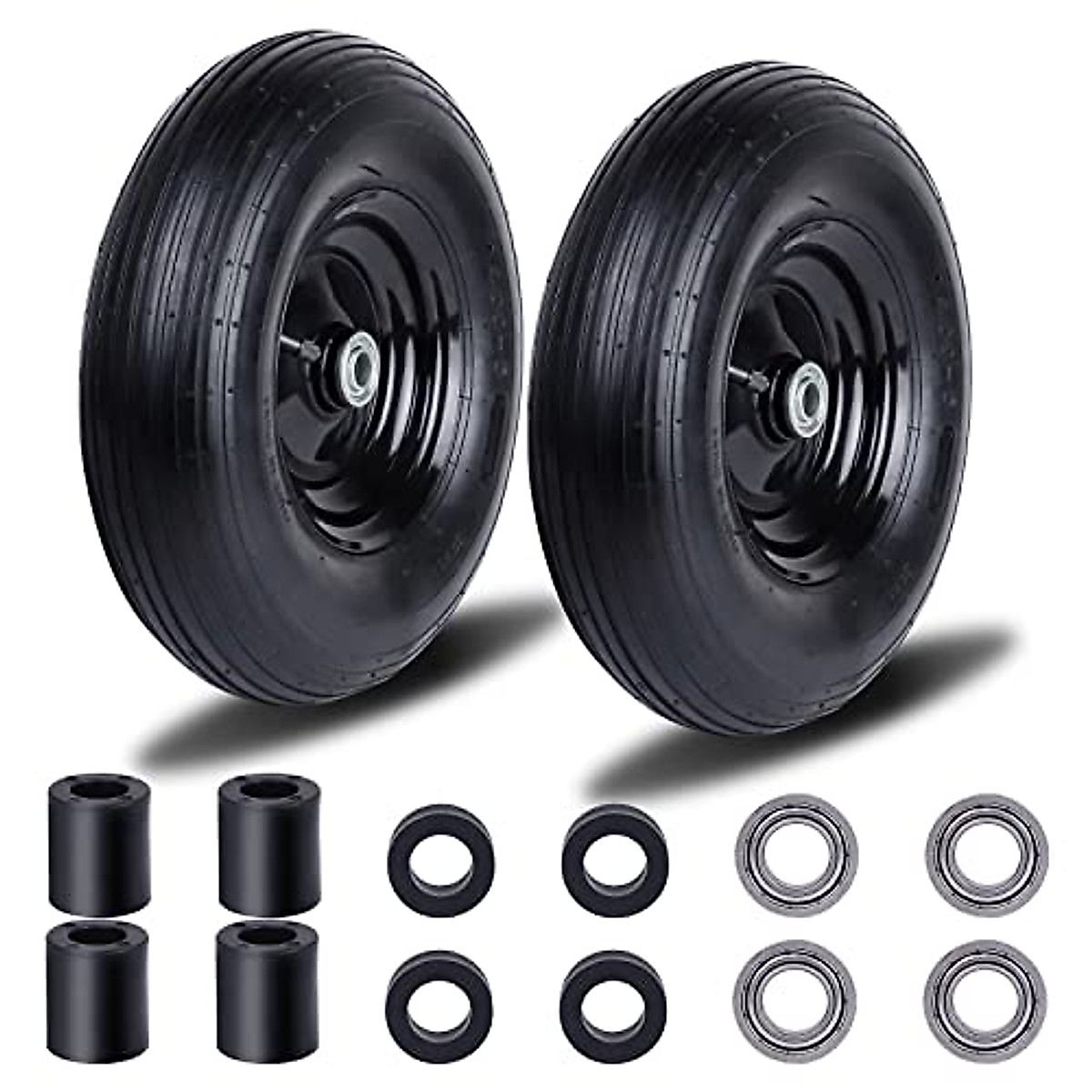 Eazy2hD 13 Inch Wheelbarrow Tire 2 Pack Wheel Replacement Air Filled Fits Tires Size of 4.00"x 6" (3.50/2.50-8") 5/8" Bearings for Wheel Barrel Yard Cart Garden