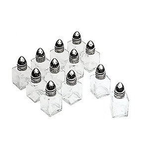 Mini Salt & Peppper Shakers Shaker, Cube Shape, Polished Chrome Top, Glass Body - 1 Dozen by UPI