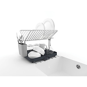 Joseph Joseph Y-Rack Dish Rack and Drain Board Set with Cutlery Organizer Drainer Drying Tray, Large, Gray