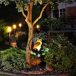 Owl Solar Light LED Garden Waterproof Lights Outdoor Decoration Stake Funny Owl Lights Yard Ornament Retro Resin Christmas Night Lamp Statue Windchime with Longer Brighter Charge and Light Sensors