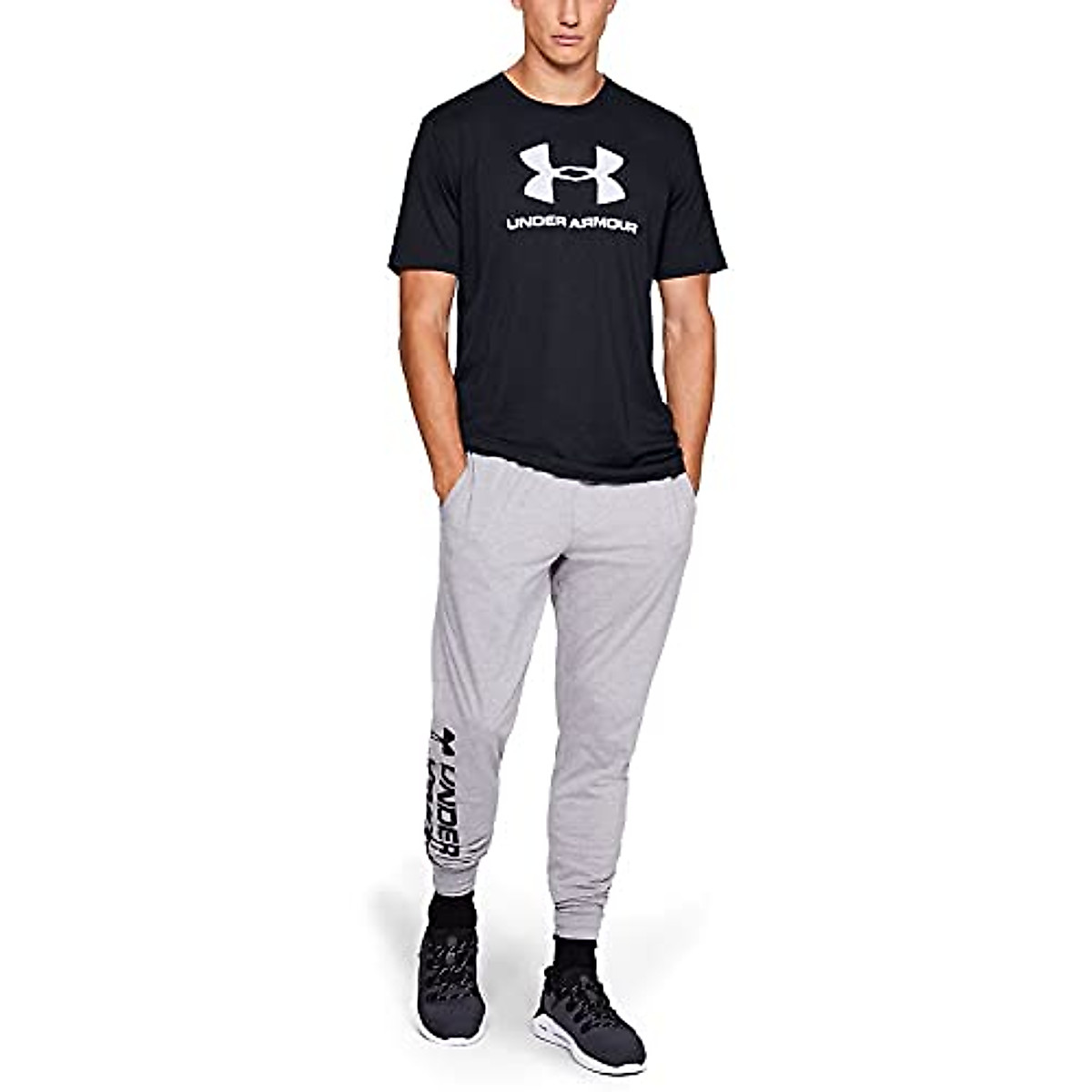 Under Armour mens Sportstyle Logo Short-sleeve T-shirt , Black (001)/White , XX-Large