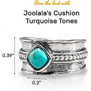 Joolala 1 Carat Blue and Green Cabuchon Cut Turquoise Oxidized Finish 925 Sterling Silver Ring for Women, Size - 5