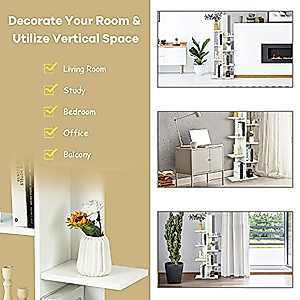 Tangkula 8 Shelf Bookshelf, Wooden Tree Bookcase with 8 Book Shelf, 20”L x 8”W x 55.5”H, Freestanding 8 Tier Storage Display Shelf with Anti-toppling, Corner Shelf for Living Room Home Office (White)
