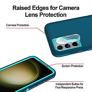 I-HONVA for Samsung Galaxy S23 Plus Case,S23 Plus case 6.6 inch with 2 Pack Screen Protector+2 Pack Camera Lens Protector Heavy Duty Shockproof 3-Layer Full Body Protection Cover Case,Turquoise