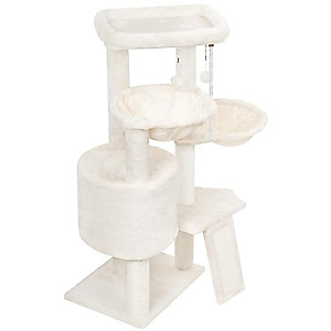 Wang Xin Three Layer Cat Tree with Cat Condo Scratch Pad and Two Hammocks,Beige