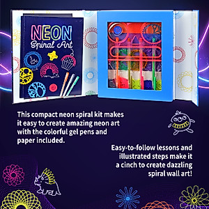 SpiceBox Spiral Art Drawing Kit for Kids, Neon Art Set, Stencil Draw Tools Children’s Creative Activities, 14 Twisted Projects, Step by Step Instruction, Age Range 8+