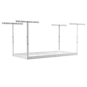 SafeRacks Overhead Garage Storage Rack - Heavy Duty Racks for Garage with 400 lb Capacity, Easy Garage Shelving, Adjustable Storage Rack, Ceiling Mount Storage Shelves 3x6 White (24"-45")
