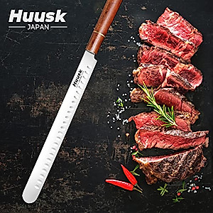 Huusk Slicing Knife 11 Inch Brisket Carving Knife for Meat, Japan Knife with Wood Handle Japanese AUS-10 Steel Super Sharp Long Knife for Meats Ribs Roasts