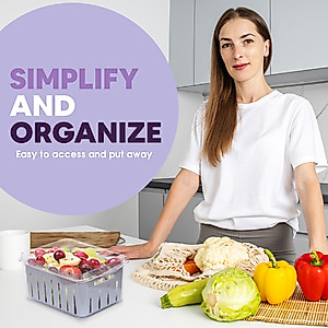 Frovita 3PCS Fruit Containers for Fridge - Airtight Fruit Storage Containers for Fridge with Lids and Strainers - Food Organizer Containers Colander with Built in Month and Date Tracker