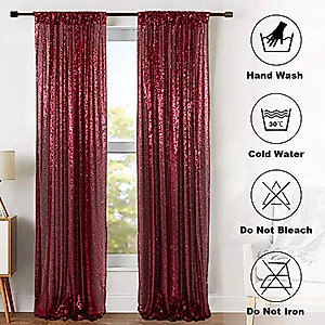 Sequin Curtains 2 Panels Burgundy 2FTx8FT Sequin Photo Backdrop Burgundy Sequin Backdrop Curtain Pack of 2-190222E