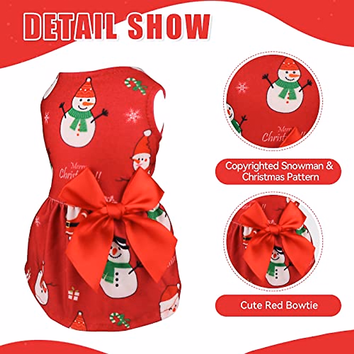 Dog Christmas Dress Dog Christmas Costumes Girl Snowman Stretchy Dog Dress Funny Dog Costumes Puppy Clothes with Bowtie Dog Outfit for Small Dogs Cats Puppy(S)