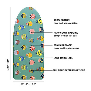 12.5" x 30" Small Tabletop Ironing Board Cover and Pad,3 Pairs of Hook and Loop Fastener Straps,Elastic Edges,Cotton Mini Iron Board Cover with Scorch Resistant Thick Padding