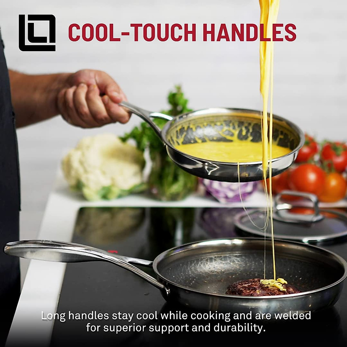 LIVWELL DiamondClad 12-inch Nonstick Hybrid Wok - Home and Kitchen Gift - Stainless Steel Wok Stir Fry Pan - Dishwasher and Oven Safe - Honeycomb Wok - PFOA-free - Honeycomb Cookware - Bundle