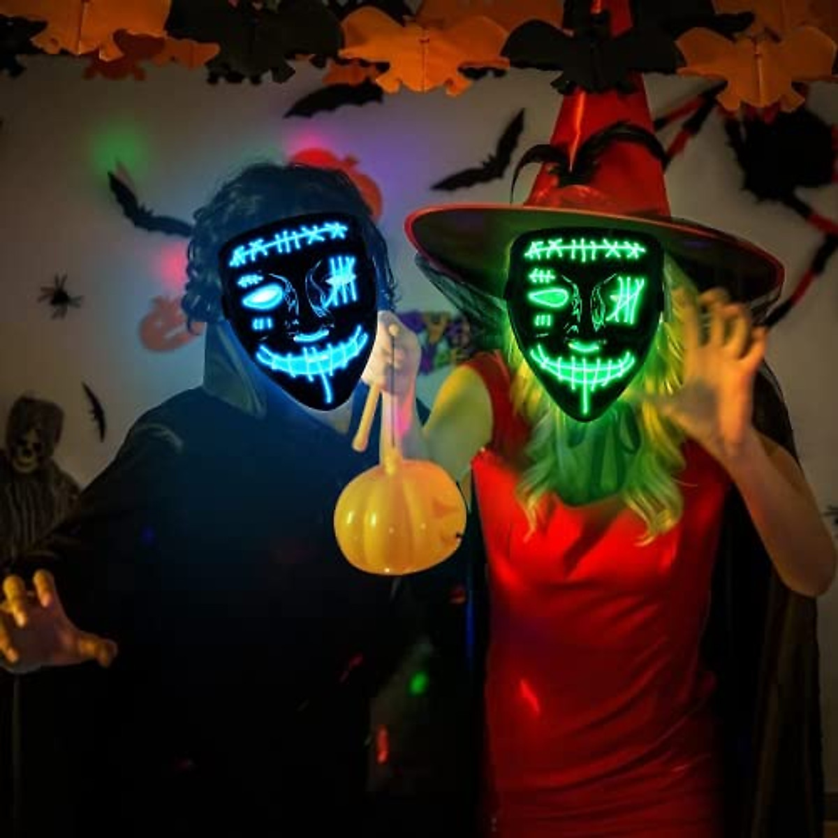 Plusheddy Halloween LED Scary Mask, Light up Halloween Face Mask- Mask Cosplay Decoration for Festival Party Carnival Cosplay Halloween, Blue