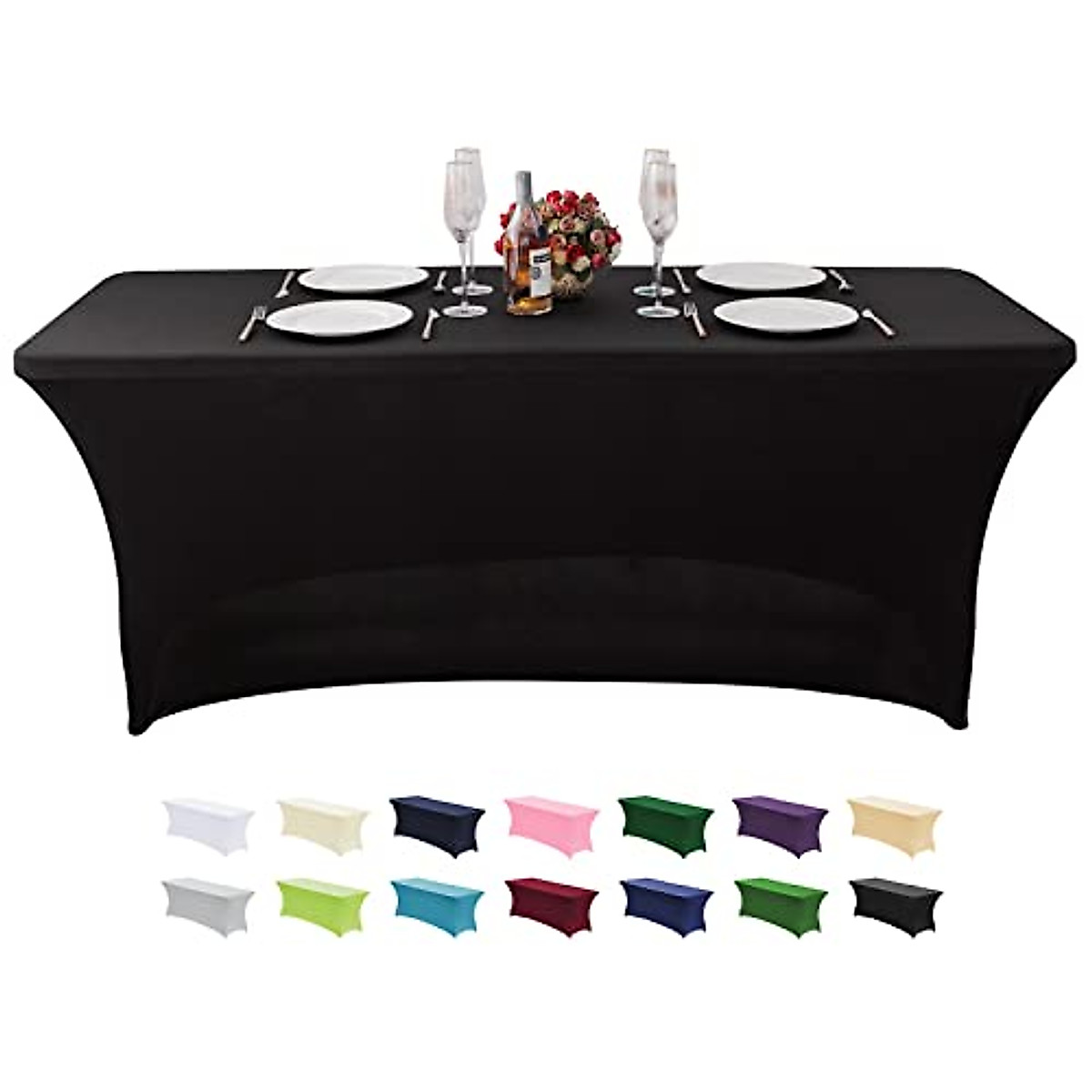 KSK 6FT Stretch Spandex Table Cover, Wrinkle Resistant Washable Fitted Table Cloths for Parties, Banquet, Wedding and Festival.(Black,6FT)