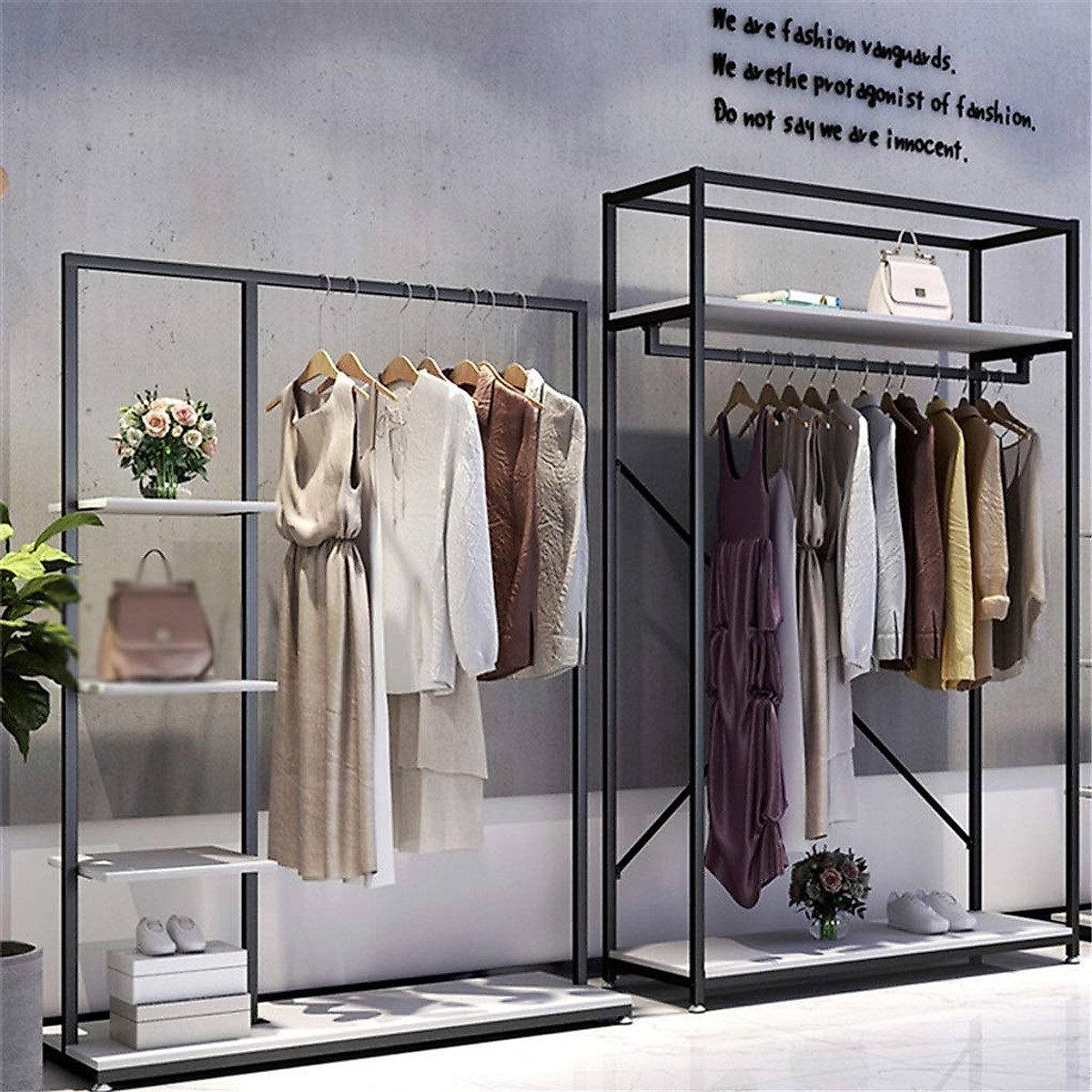 JIAO PAI Garment Racks Metal Coat Rack, Vertical Heavy Clothing Tidy Rails Boutique Clothing Store Storage Display Stand Multifunction Save Space Sturdy Long skirt and jacket stand
