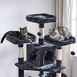 BEWISHOME 64.5inches Cat Tree for Indoor Cats Multi-Level Cat Tower with Scratching Posts, Board, Cozy Plush Perches Cat Condo for Large Cat Play House MMJ20H