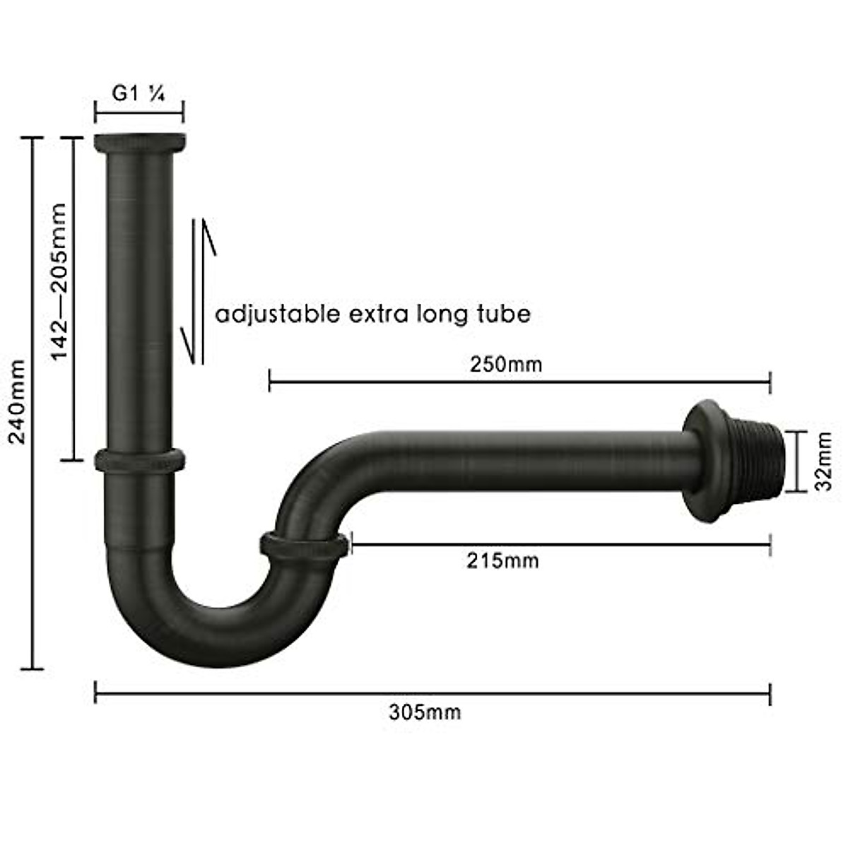 Orhemus Brass P Trap, 1 1/4 Bathroom Basin Sink Waste Trap Drain Kit with Flange and Slip Joint Extension Tube Drain Tailpiece, Adjustable Height, Oil Rubbed Bronze Finished
