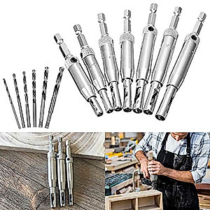 21 pcs Center Drill Bit Set, AFUNTA Self Centering Hinge Tapper Core Hole Puncher 5/64'' 7/64'' 9/64'' 11/64'' 13/64'' 5mm 1/4'' & 1 Pcs Hex Key & 10 Pcs Replacement Drill Bits