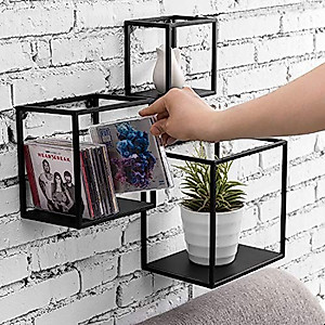 MyGift Black Metal Cube-Frame Wall Hanging Shelves, Set of 3