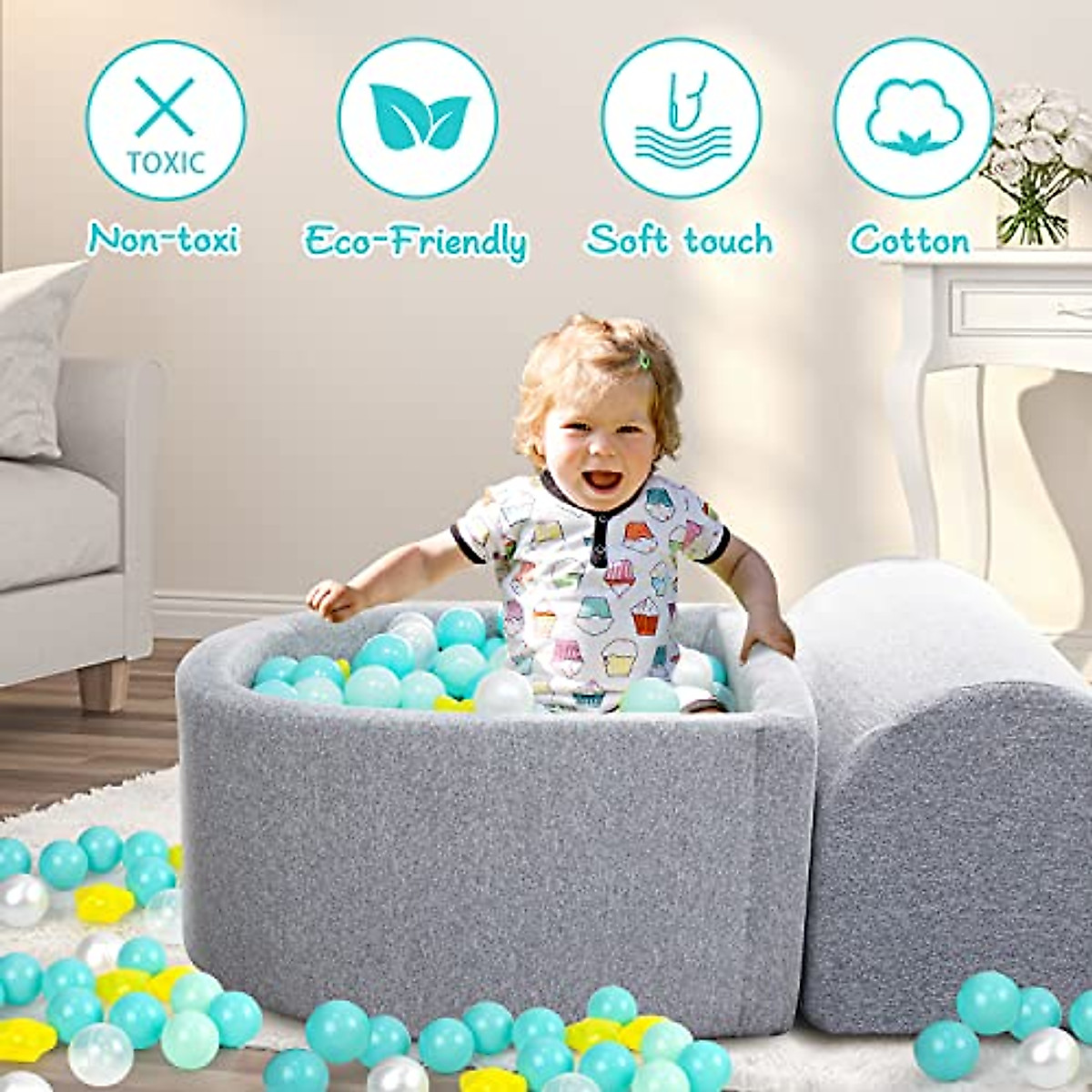 Auksay Climbing Toys for Toddlers,Soft Foam Climbing Blocks for Toddlers,Baby Toddler Climbing Toys Indoor for Crawling and Sliding,Kids Nugget Couch Play Equipment with Foam Ball Pit(Balls not Incl)