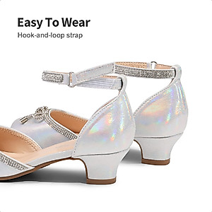 DREAM PAIRS Girls Dress Shoes Closed Toe Low Heels Ankle Strap Pumps for Toddler Little Big Kid Flower Party Wedding Princess,Size 2 Little Kid,SILVER,SDFL2318K