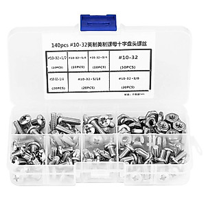 140pcs #10-32 304 Screws and Nuts, Stainless Steel Pan Head Screws Kit Assortment Set Repair Tool Accessory